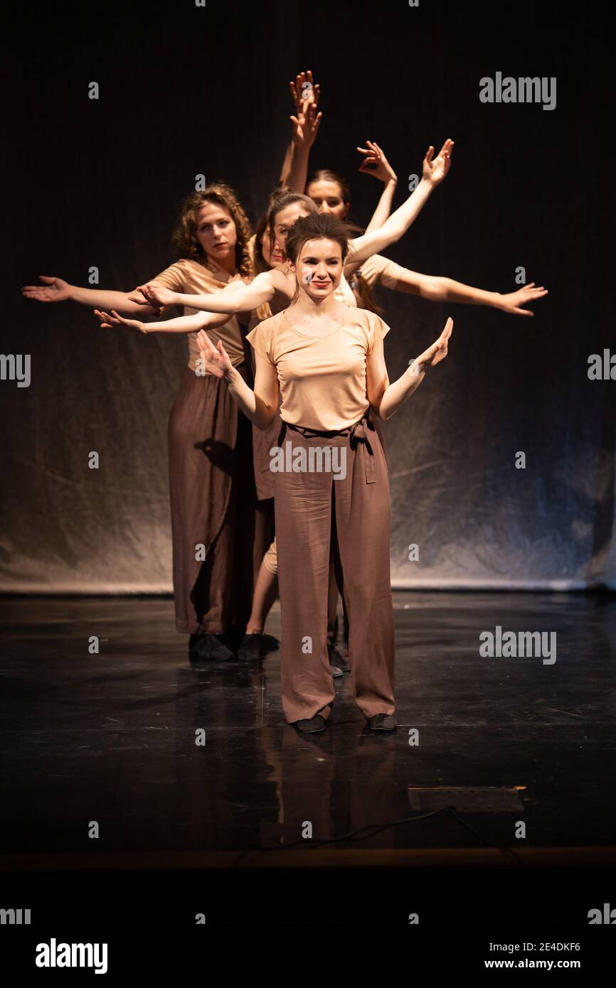 Actors and actresses play a modern lyrical performance of the theater ...