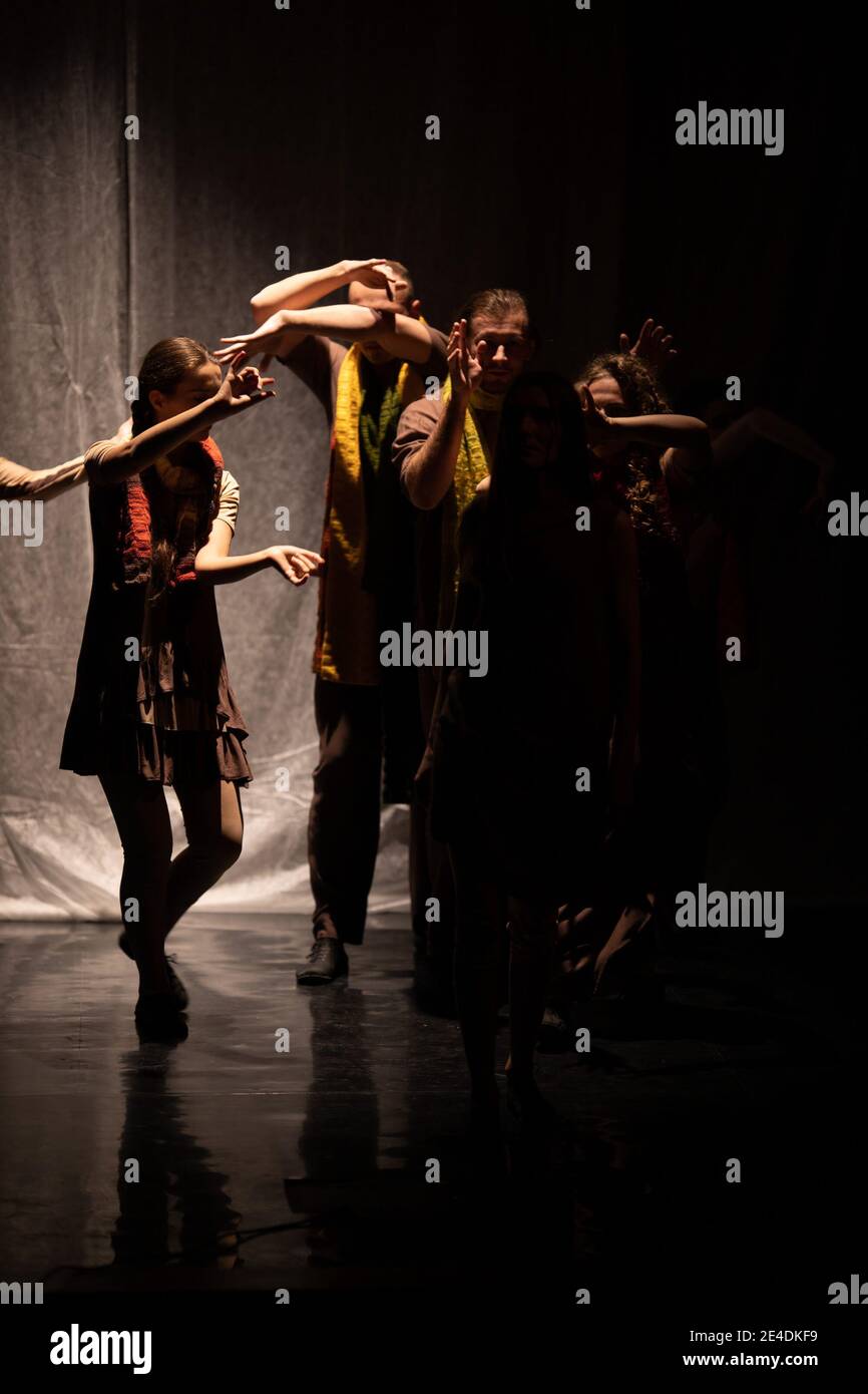 Actors and actresses play a modern lyrical performance of the theater ...
