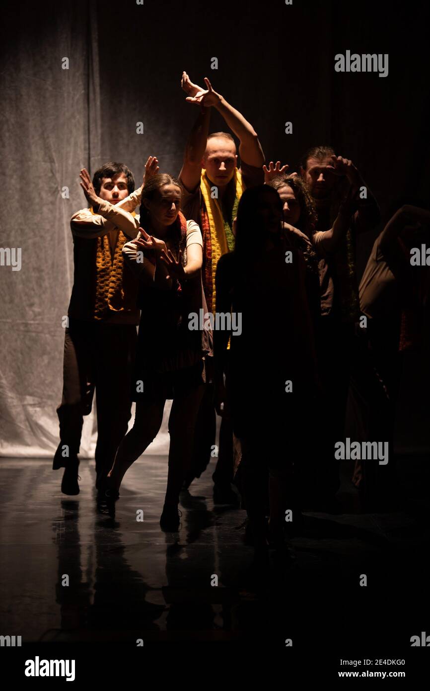 Actors and actresses play a modern lyrical performance of the theater ...