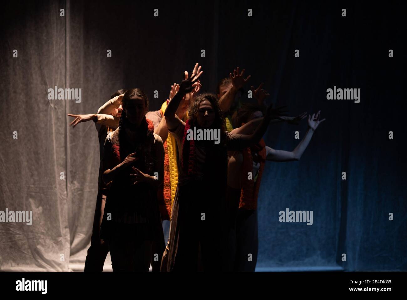 Actors and actresses play a modern lyrical performance of the theater ...