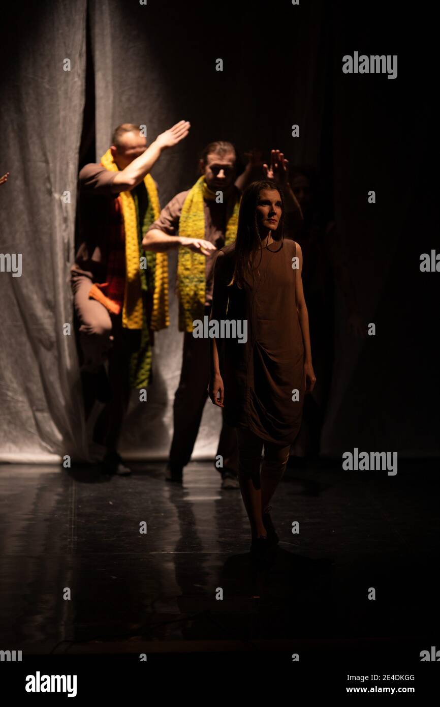Actors and actresses play a modern lyrical performance of the theater ...