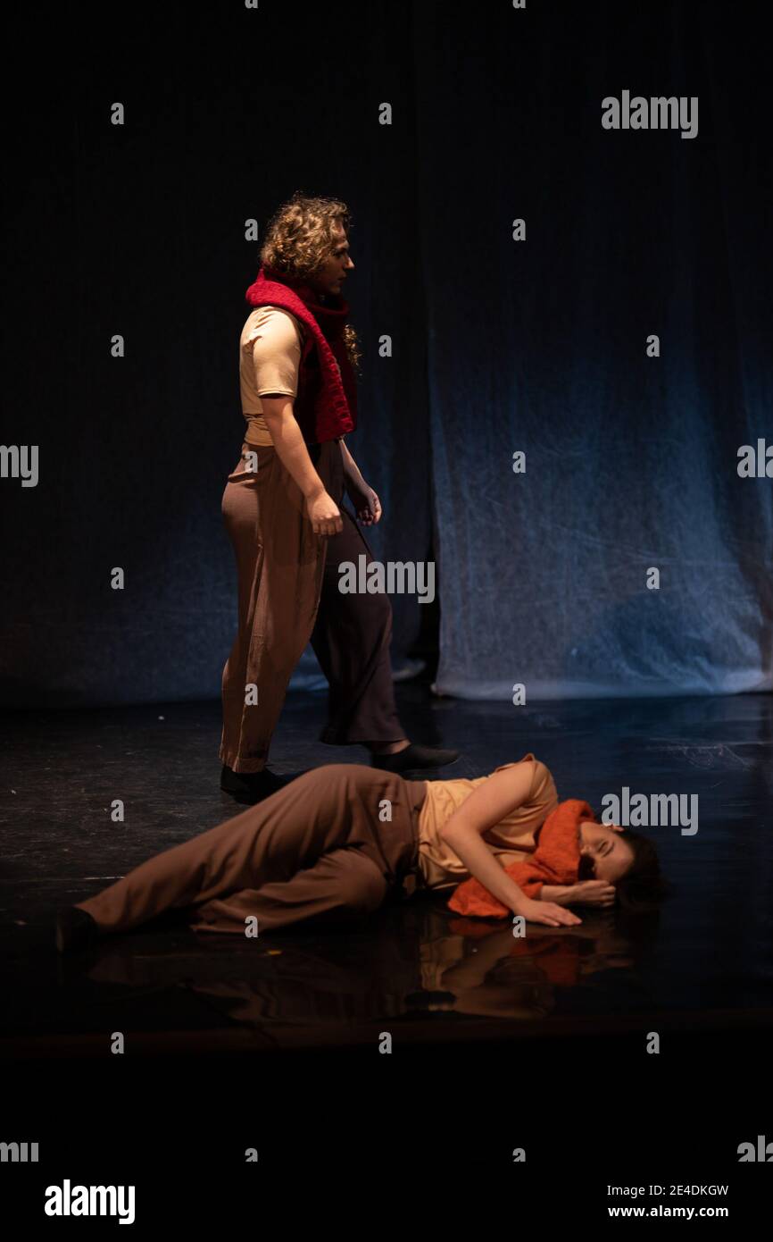 Actors and actresses play a modern lyrical performance of the theater ...