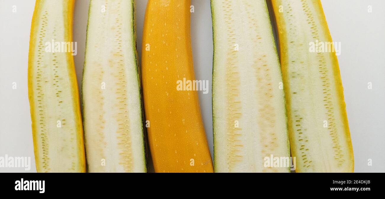 Two yellow and one green courgettes, pumpkin, São Paulo, Brazil Stock ...
