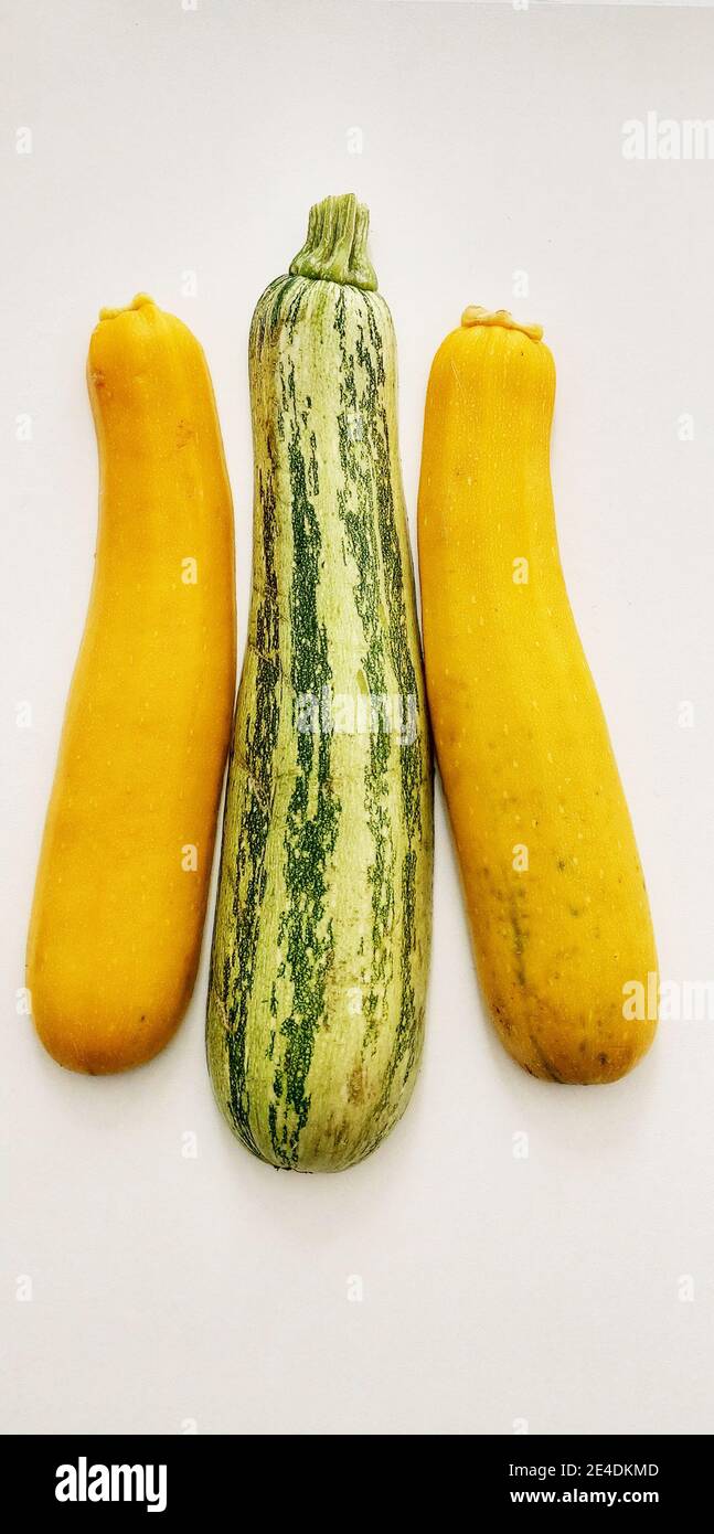 Two yellow and one green courgettes, pumpkin, São Paulo, Brazil Stock ...