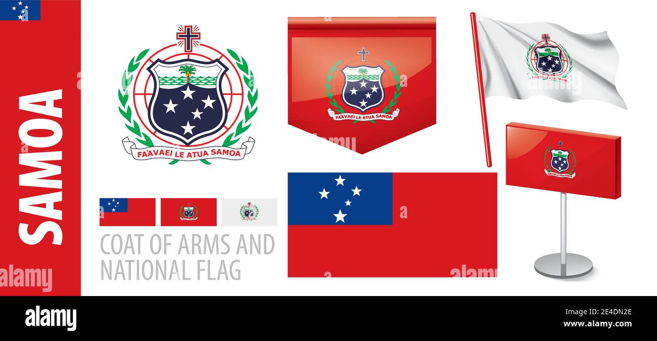 Vector set of the coat of arms and national flag of Samoa Stock Vector ...