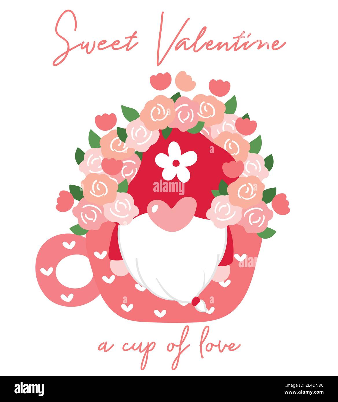 Cute Valentine Gnome in coffee cup with flower, sweet Valentine clip ...
