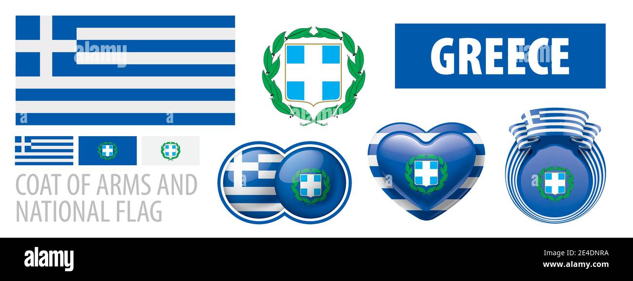 Vector set of the coat of arms and national flag of Greece Stock Vector ...