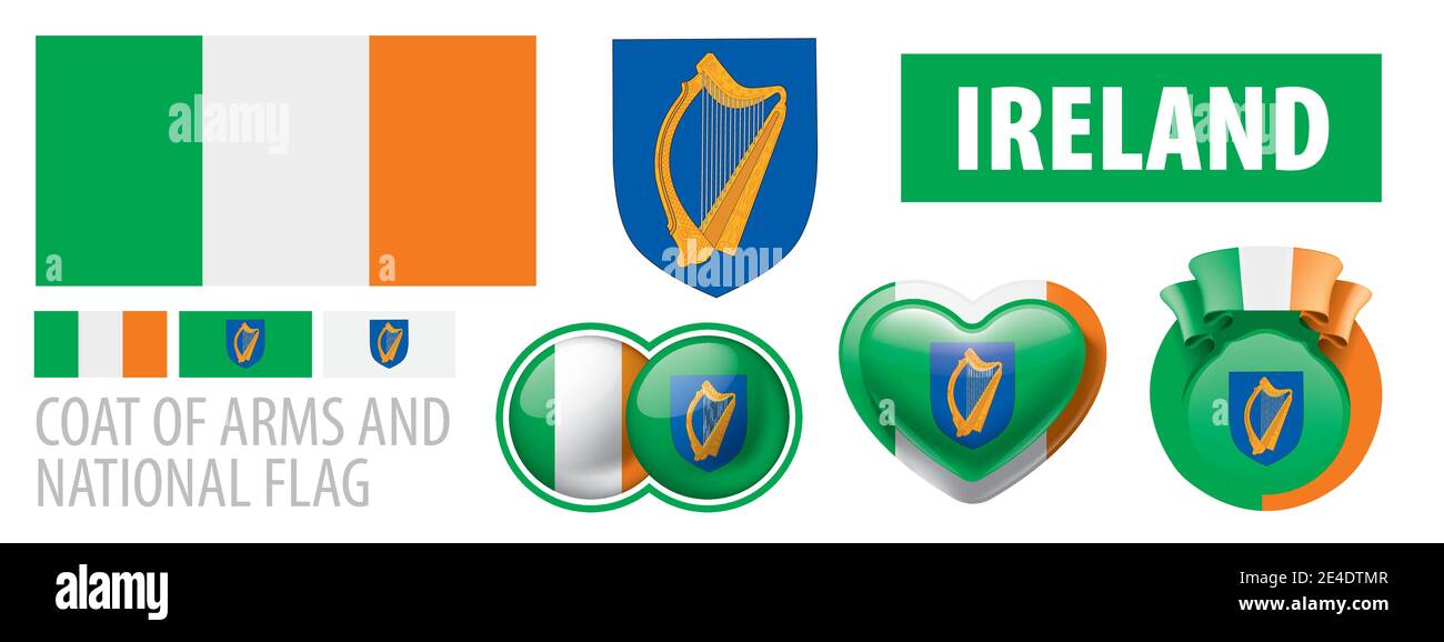 Vector set of the coat of arms and national flag of Ireland Stock ...