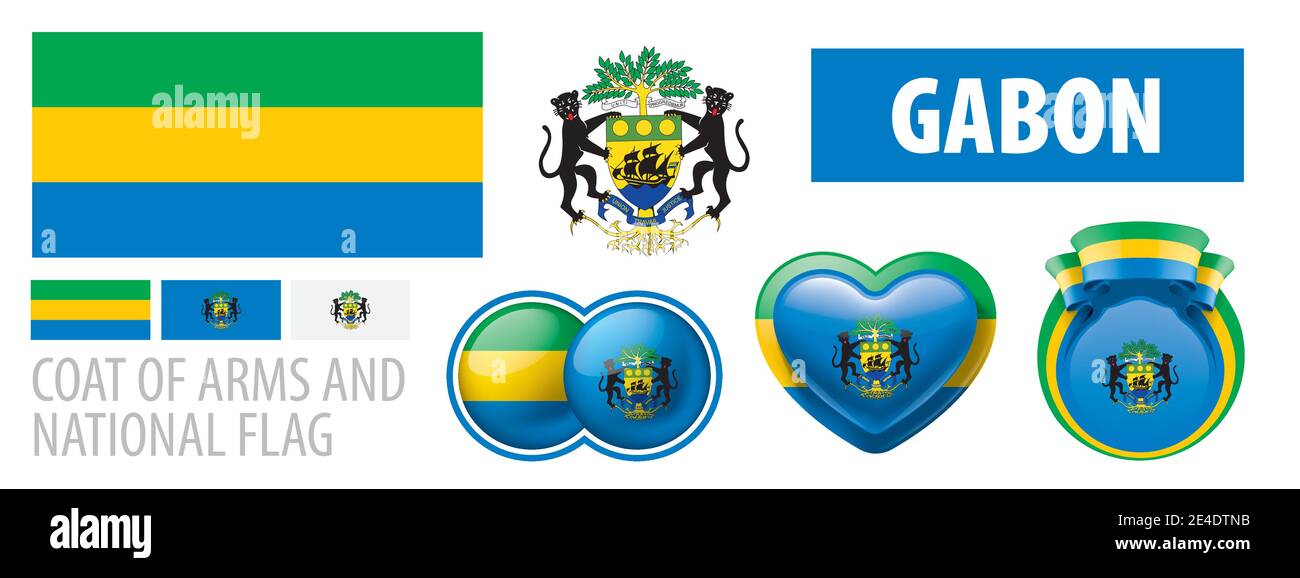 Vector set of the coat of arms and national flag of Gabon Stock Vector ...