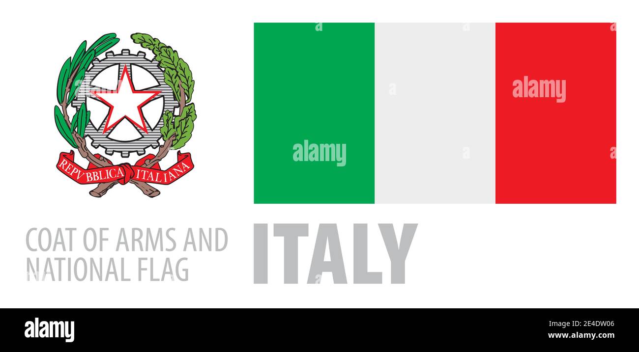 Vector set of the coat of arms and national flag of Italy Stock Vector ...