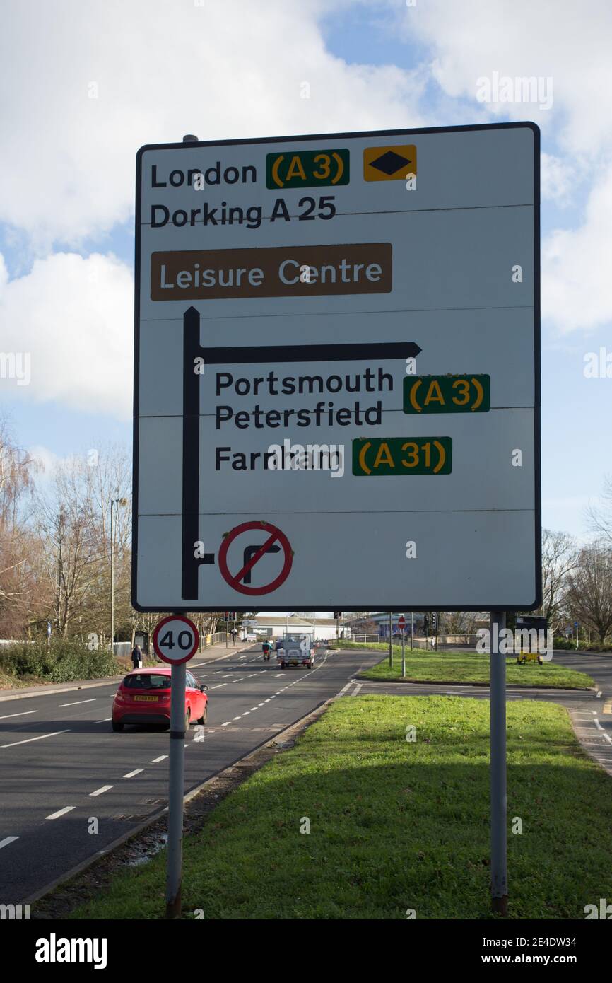 Roadsign, A25, Guildford Stock Photo - Alamy