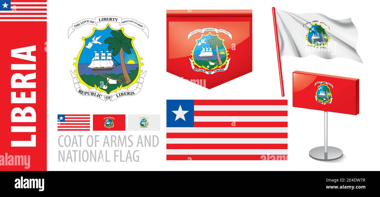 Vector set of the coat of arms and national flag of Liberia Stock ...