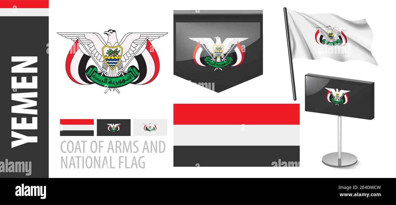 Vector set of the coat of arms and national flag of Yemen Stock Vector ...