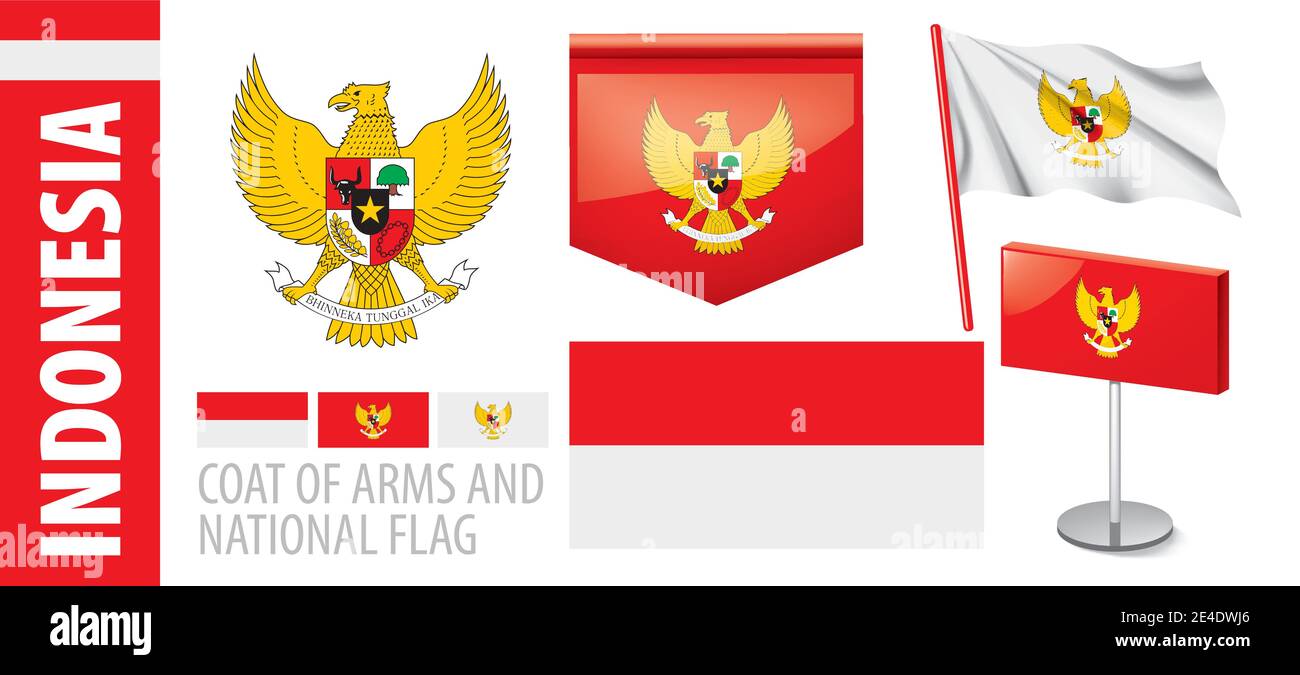 Vector set of the coat of arms and national flag of Indonesia Stock ...