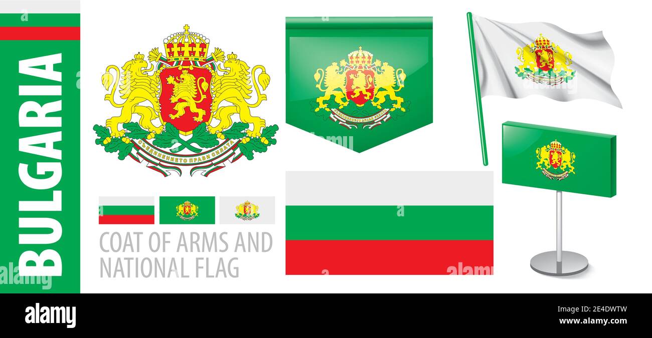 Vector set of the coat of arms and national flag of Bulgaria Stock ...