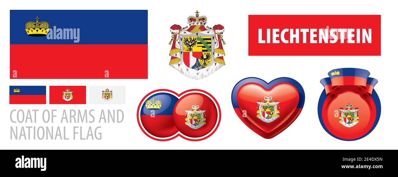 Vector set of the coat of arms and national flag of Liechtenstein Stock ...