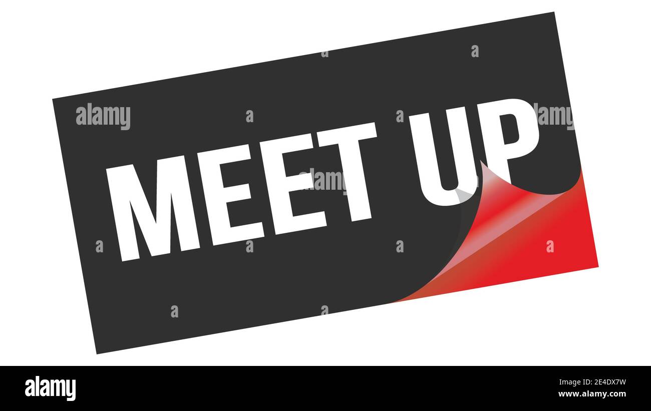 MEET UP text written on black red sticker stamp Stock Photo - Alamy