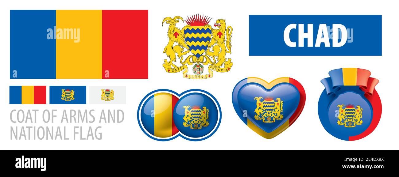 Vector set of the coat of arms and national flag of Chad Stock Vector ...