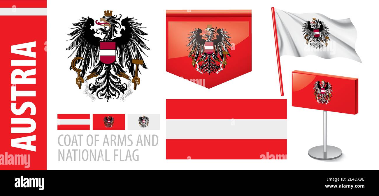 Vector set of the coat of arms and national flag of Austria Stock ...