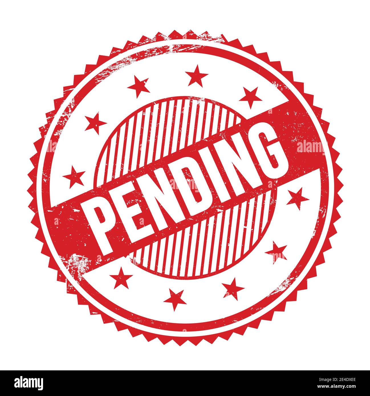 PENDING text written on red grungy zig zag borders round stamp Stock ...