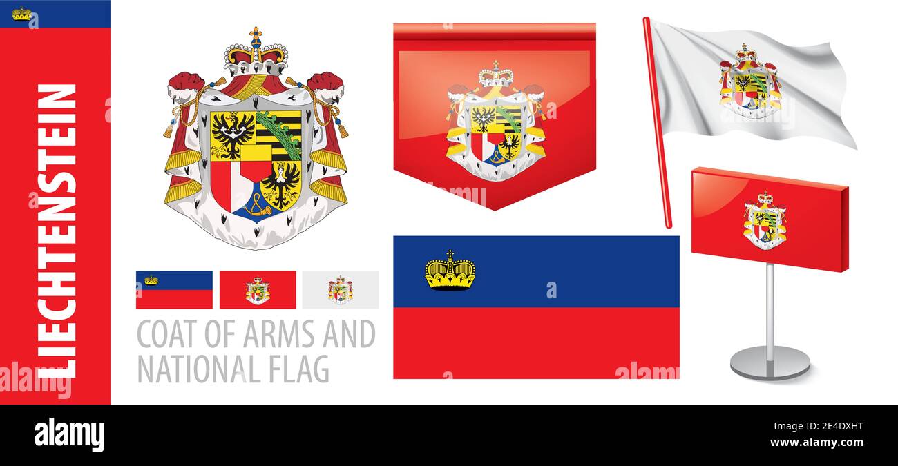 Vector set of the coat of arms and national flag of Liechtenstein Stock ...