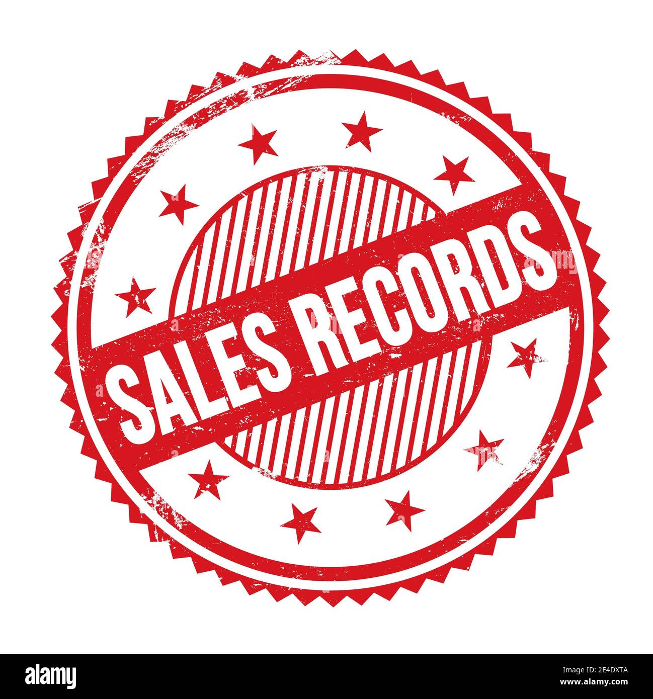 SALES RECORDS text written on red grungy zig zag borders round stamp ...