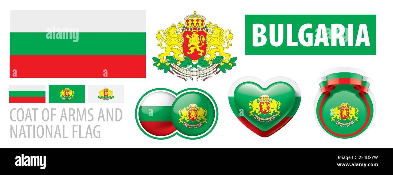 Vector set of the coat of arms and national flag of Bulgaria Stock ...