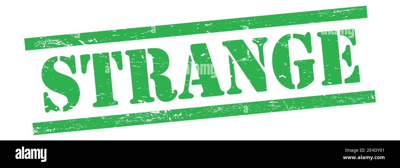 STRANGE text on green grungy vintage rubber stamp Stock Photo - Alamy