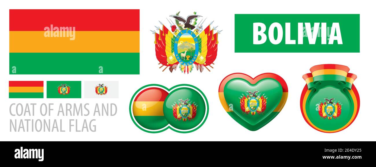Vector set of the coat of arms and national flag of Bolivia Stock ...