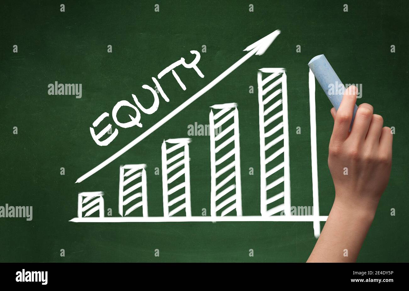 Hand drawing EQUITY inscription with white chalk on blackboard ...