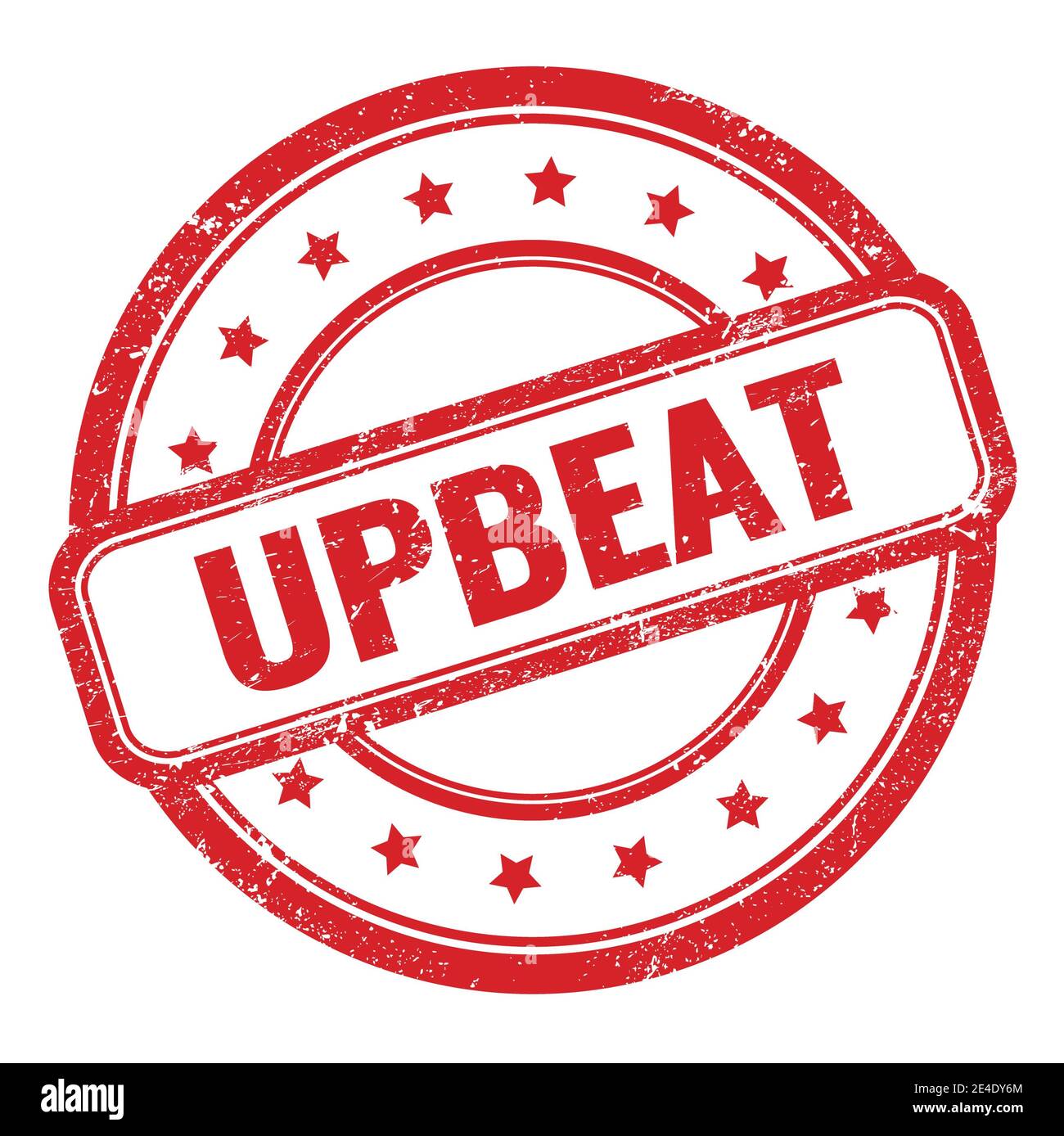 UPBEAT text on red grungy vintage round rubber stamp Stock Photo - Alamy