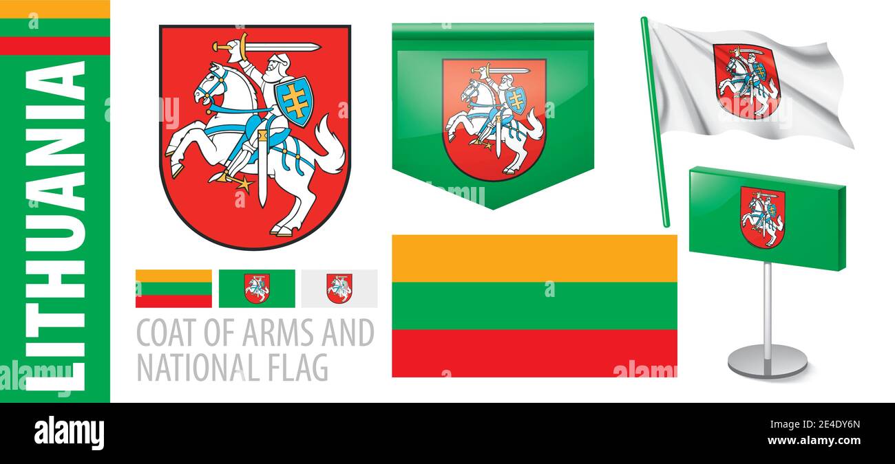 Vector set of the coat of arms and national flag of Lithuania Stock ...