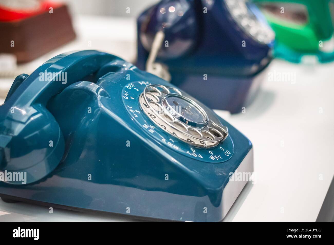 Retro corded and rotary dial telephone on display at Science Museum in ...