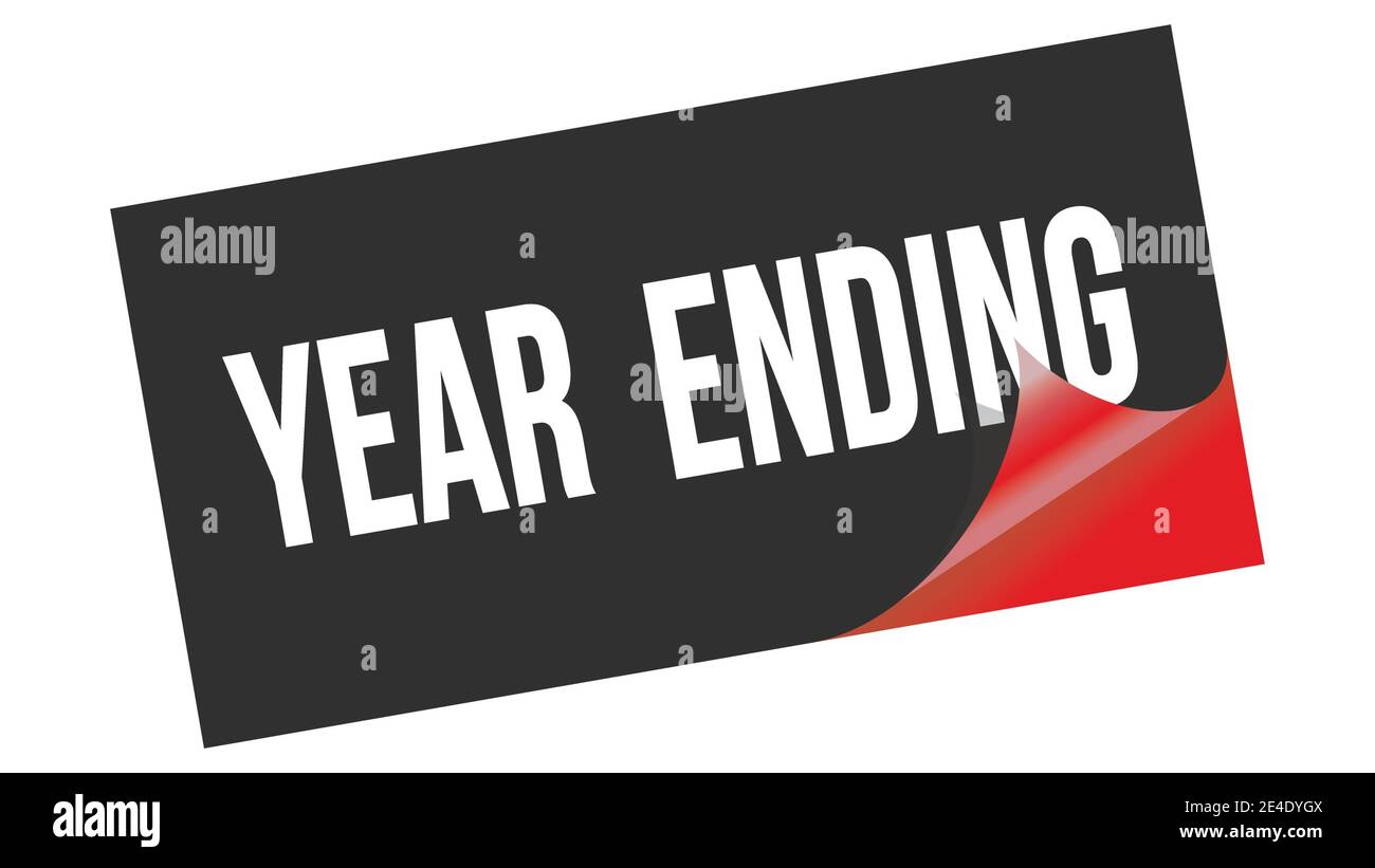YEAR ENDING text written on black red sticker stamp Stock Photo - Alamy