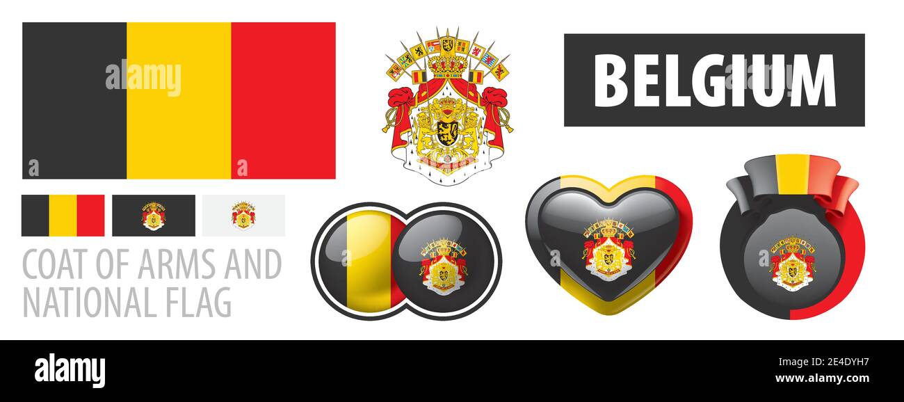Vector set of the coat of arms and national flag of Belgium Stock ...