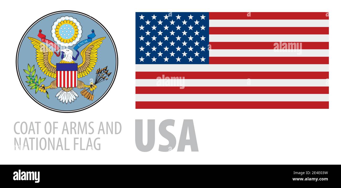 Vector set of the coat of arms and national flag of USA Stock Vector ...