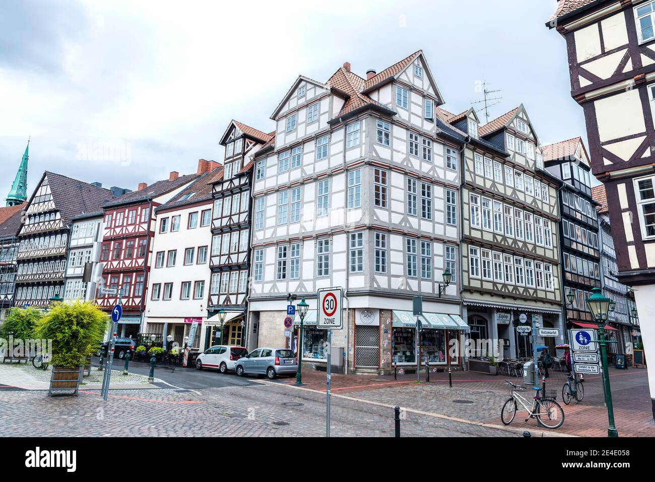 Hanover, Germany - August 18, 2019: Facade of classic rustic buildings ...