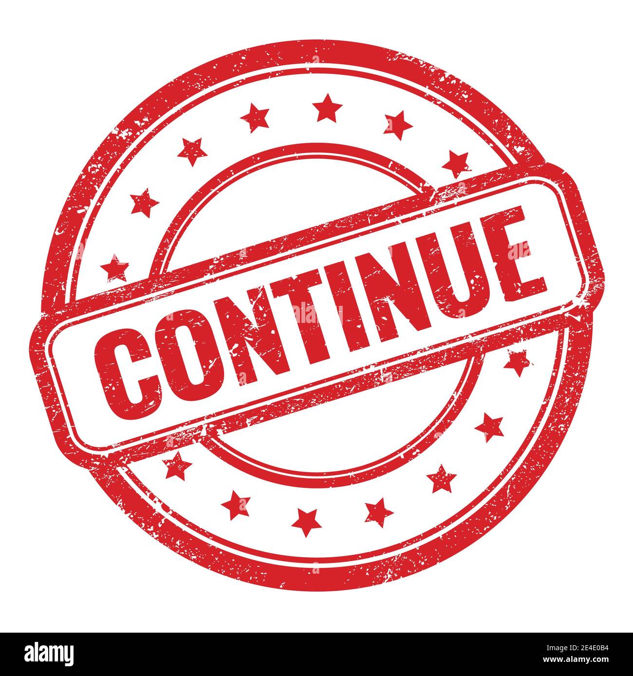CONTINUE text on red grungy vintage round rubber stamp Stock Photo - Alamy