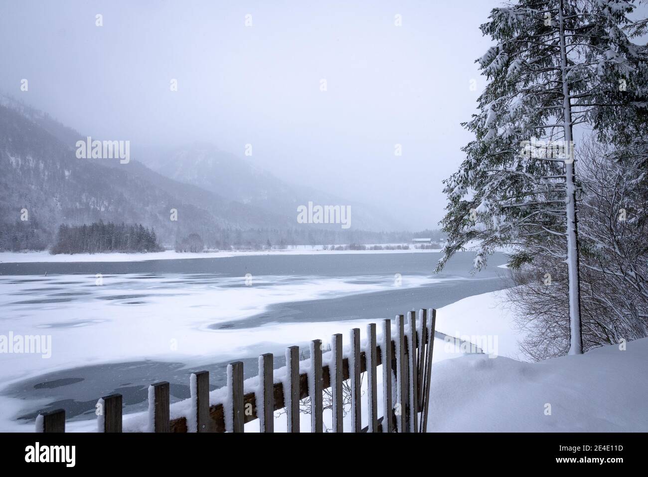 Blended landscape with a river ending in a lake Stock Photo - Alamy