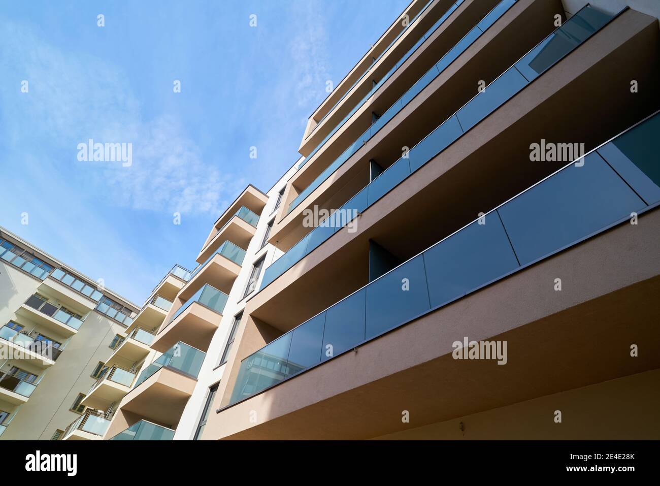 Facades of newly built residential buildings in the city center of ...