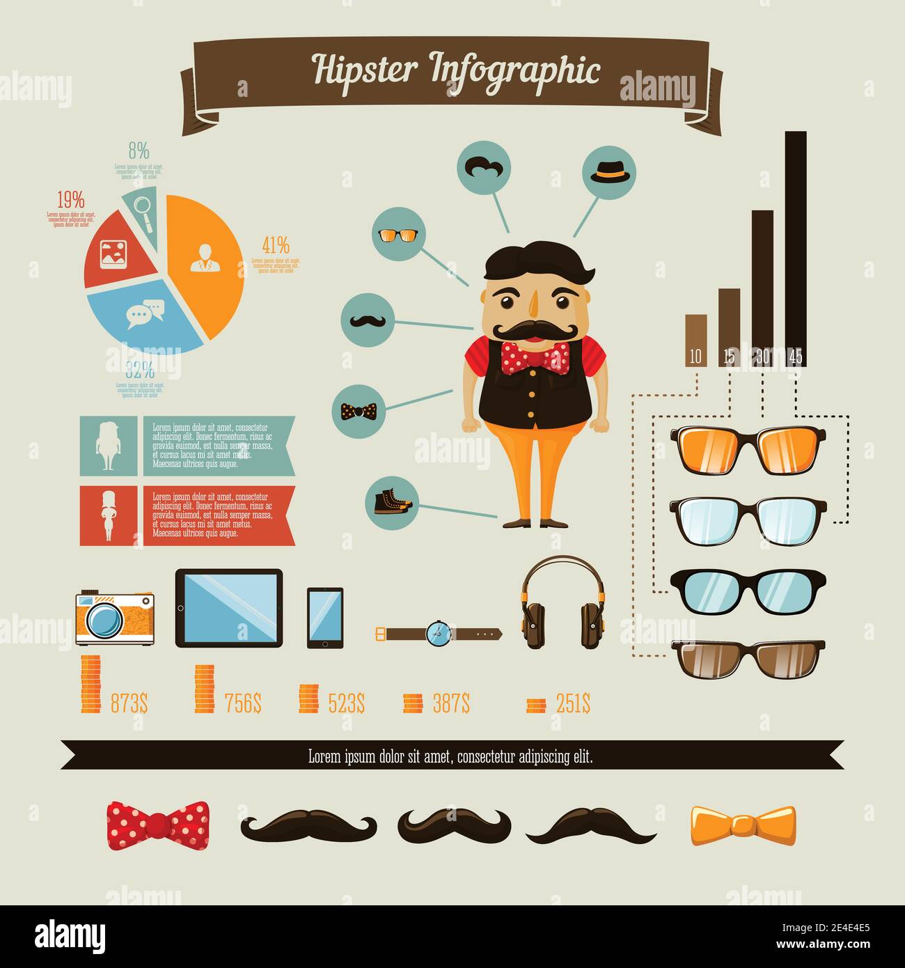 Hipster infographics elements set with geek boy charts and graphs ...