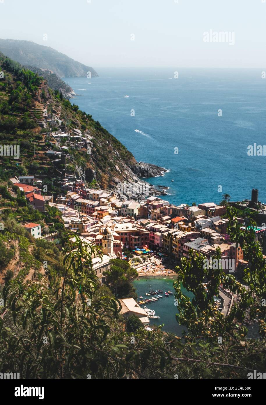 Aerial view of a coastal town cityscape with beautifully architectured ...