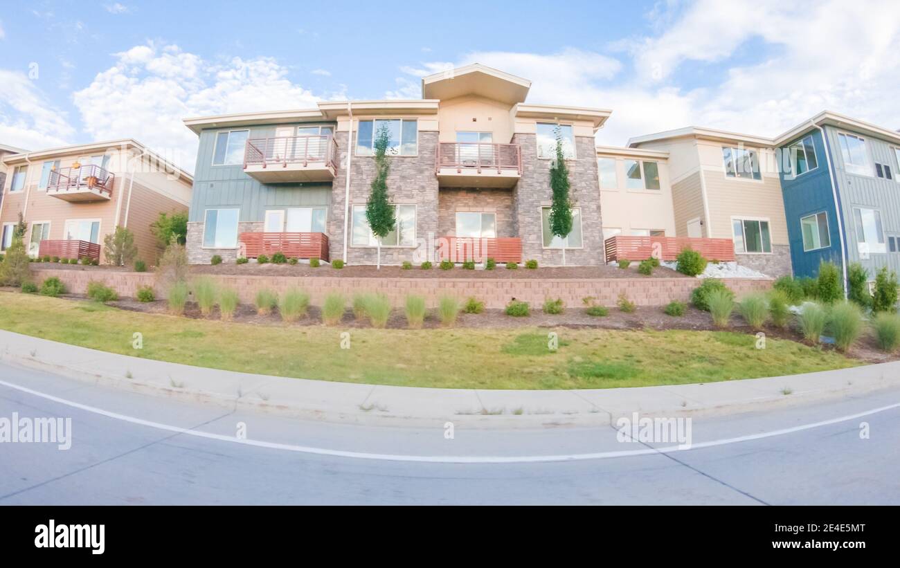 View of the typical suburban neighborhood on a summer morning Stock ...