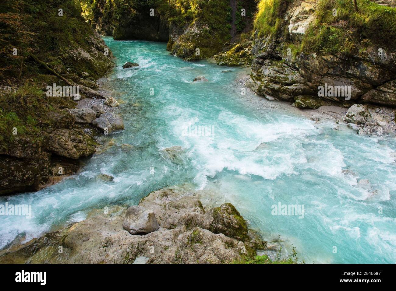 The confluence of the rivers Tolminka and Zadlascica in Tolmin Gorge in ...