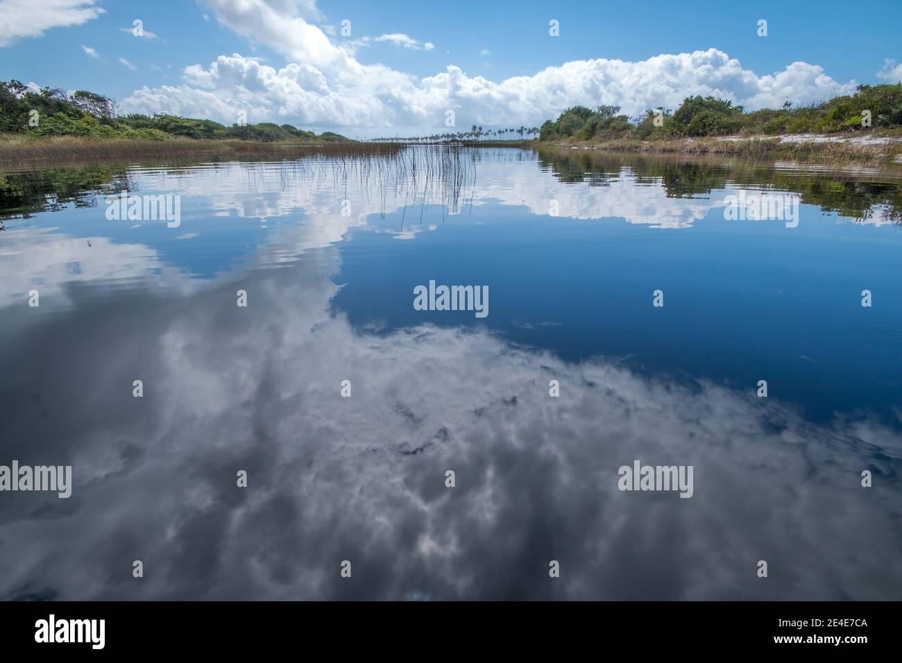 Landscape of lake with clouds reflecting in water Stock Photo - Alamy