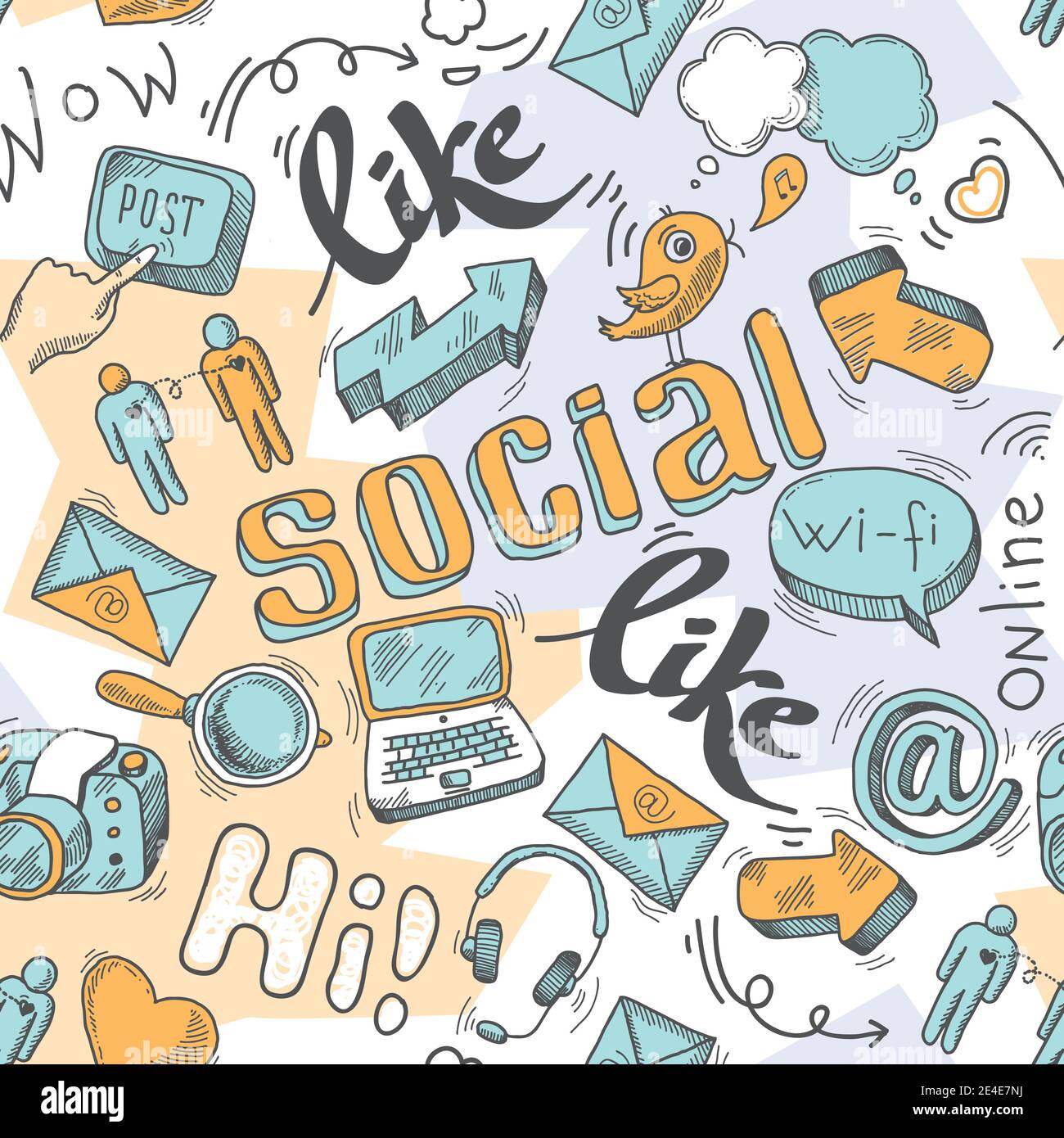 Seamless doodle social media pattern background vector illustration ...