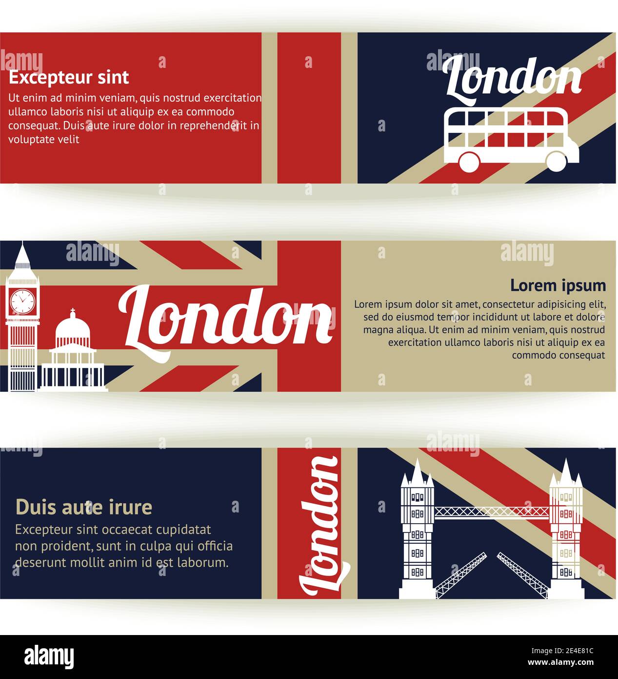 Collection of banners and ribbons with London landmark buildings ...