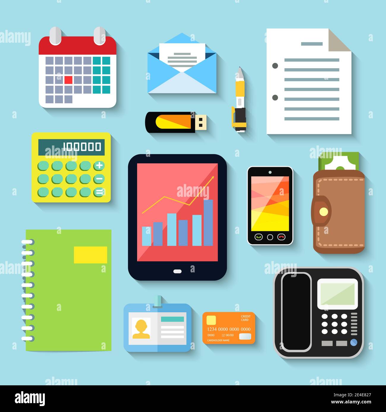 Business items and mobile devices set of tablet phone notebook plastic ...