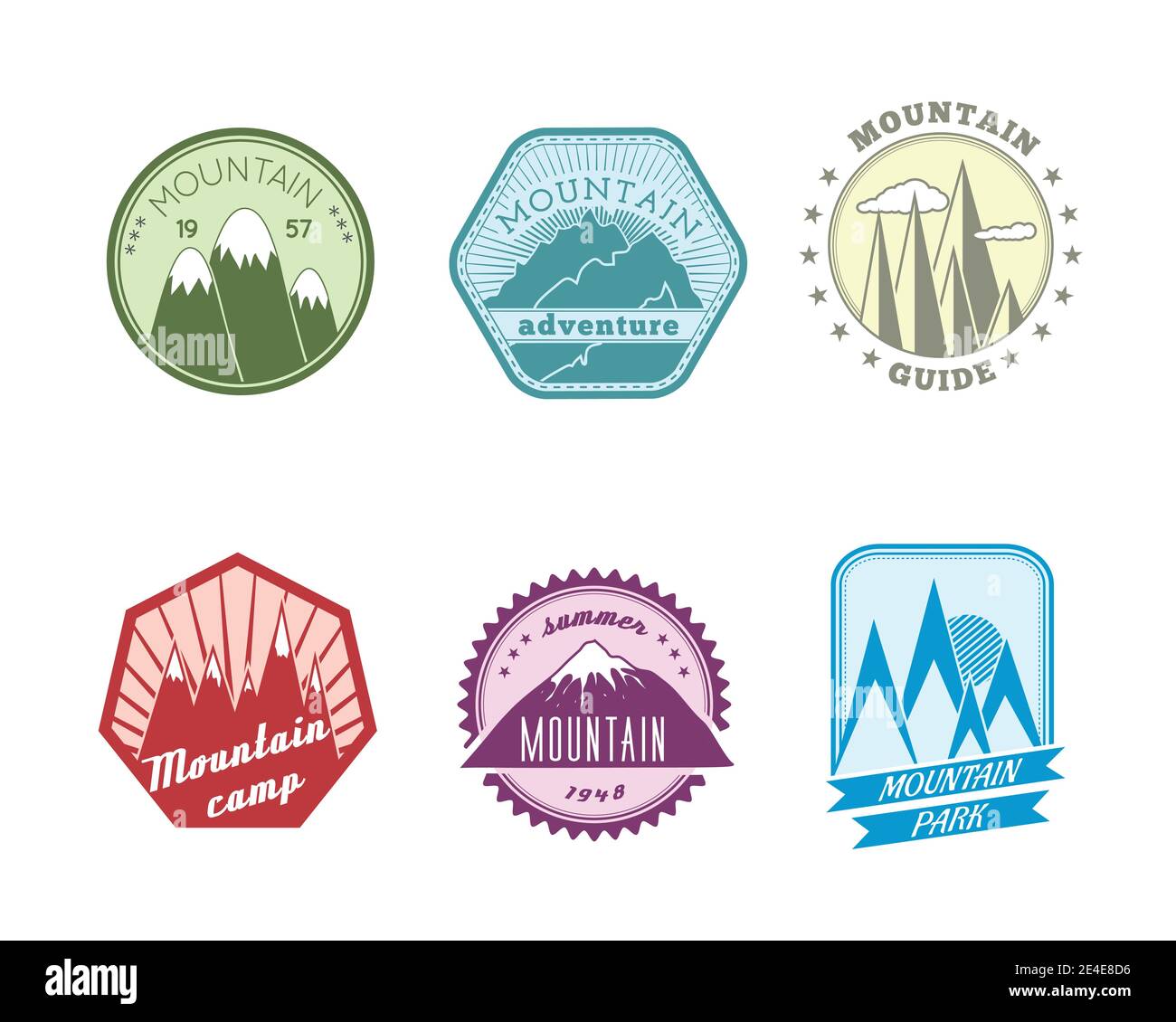 A set of high quality polyangular and round snowy mountains peaks ...