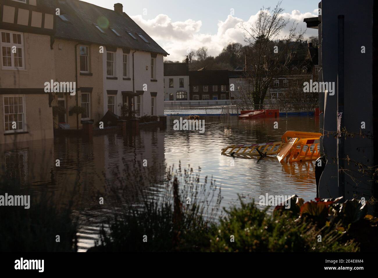 A flooded street in Bewdley, Worcestershire, after the The River Severn ...